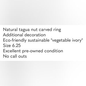 Handmade | Jewelry | Tagua Nut Ring Carved Decorated Size 65 Natural ...